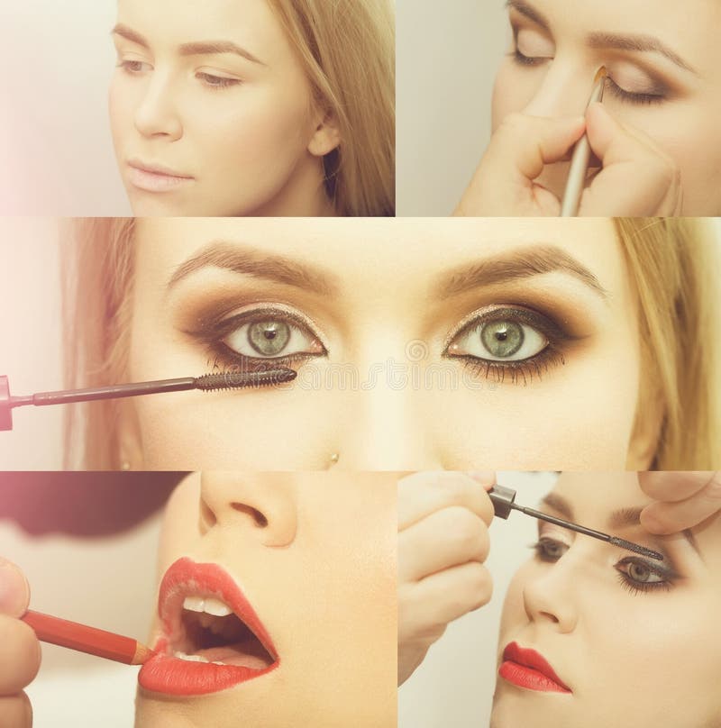 Step By Step Makeup Lesson, Before And After Makeup Stock Image - Image ...