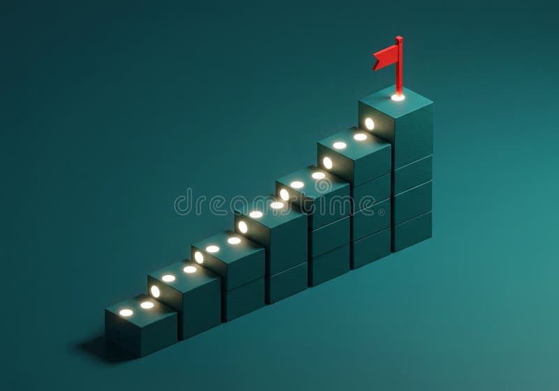 Step-by-step Motivational Progression with Blocks and Red Goal Icon ...