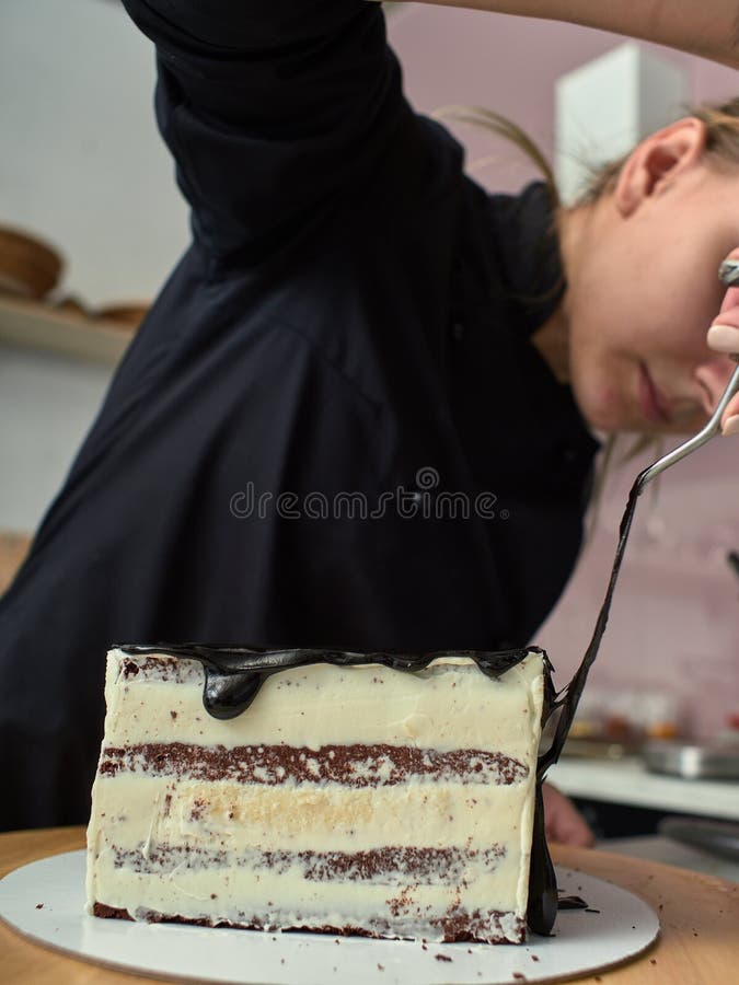 Step-by-step Preparation of Black Designer Cake Stock Photo - Image of ...