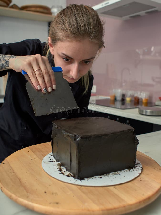 Step-by-step Preparation of Black Designer Cake Stock Image - Image of ...