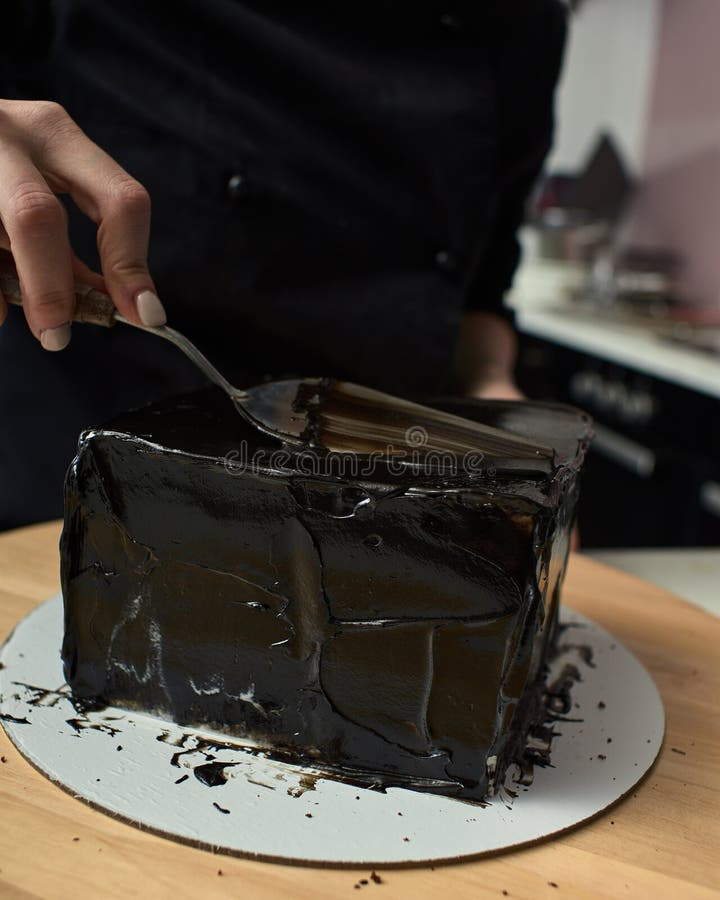 Step-by-step Preparation of Black Designer Cake Stock Image - Image of ...