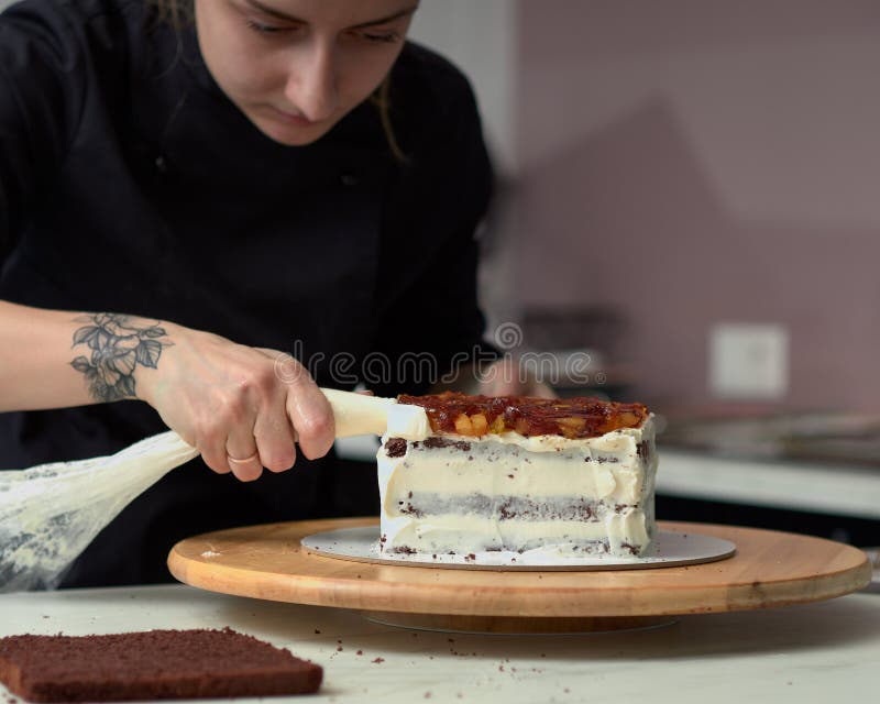 Step-by-step Preparation of Black Designer Cake Stock Photo - Image of ...