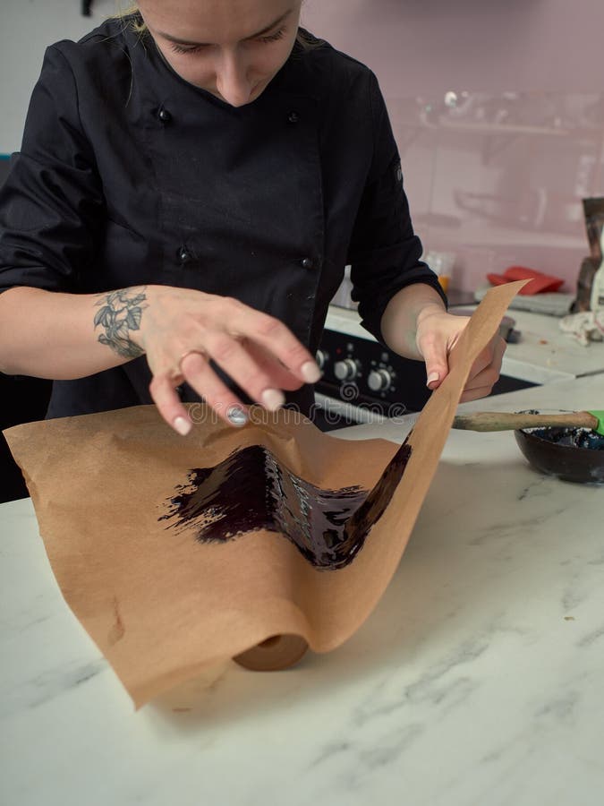 Step-by-step Preparation of Black Designer Cake Stock Photo - Image of ...