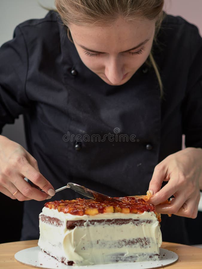 Step-by-step Preparation of Black Designer Cake Stock Image - Image of ...