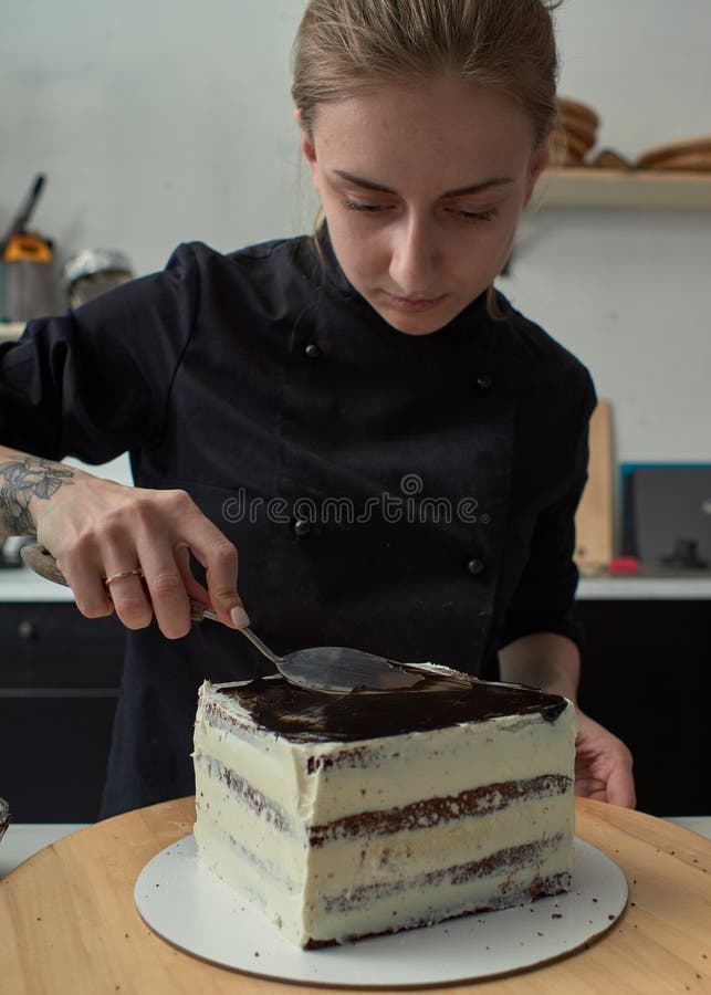 Step-by-step Preparation of Black Designer Cake Stock Photo - Image of ...