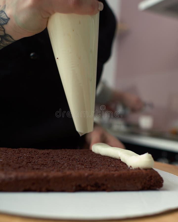 Step-by-step Preparation of Black Designer Cake Stock Image - Image of ...
