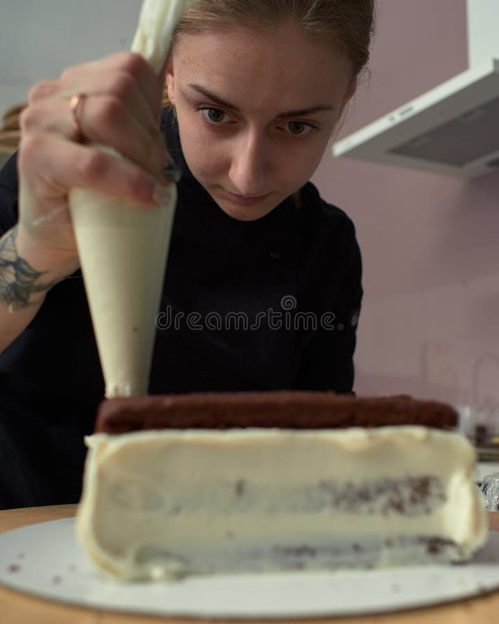 Step-by-step Preparation of Black Designer Cake Stock Image - Image of ...