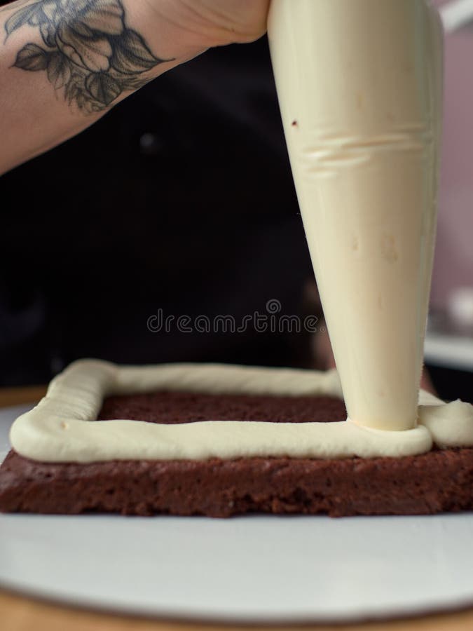 Step-by-step Preparation of Black Designer Cake Stock Photo - Image of ...