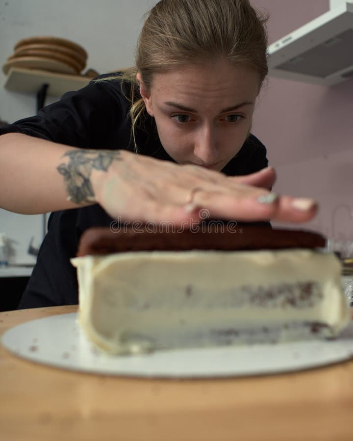 Step-by-step Preparation of Black Designer Cake Stock Photo - Image of ...