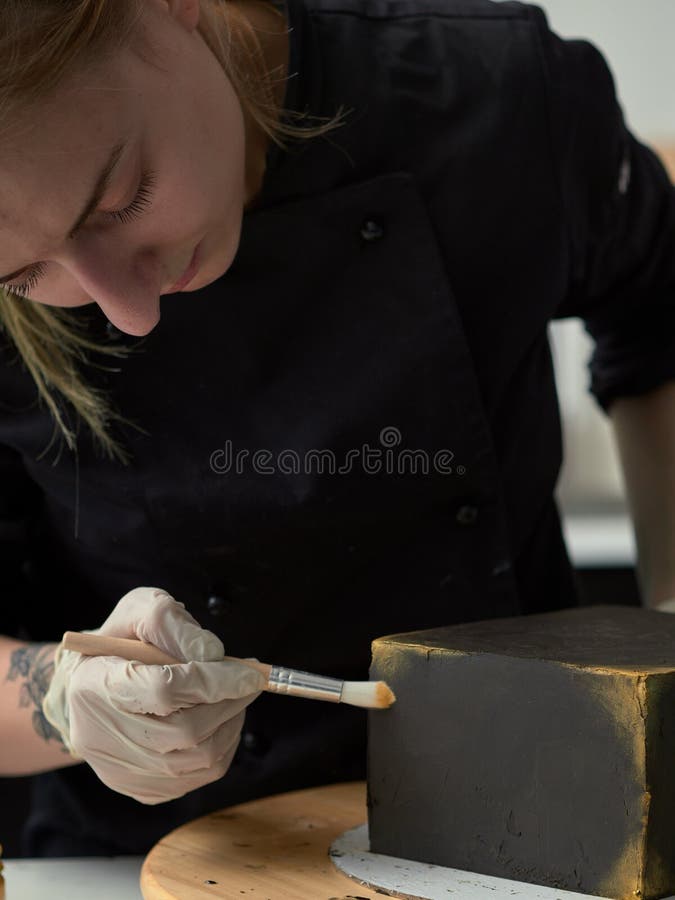 Step-by-step Preparation of Black Designer Cake Stock Image - Image of ...