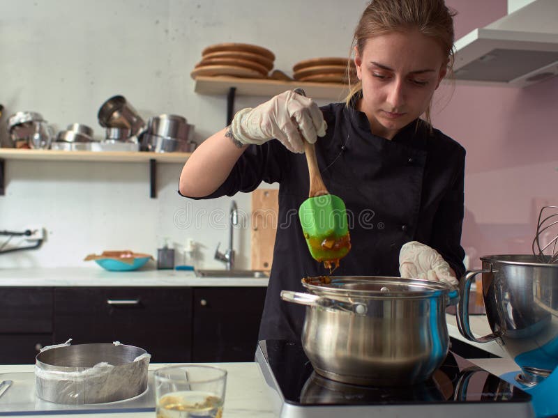 Step-by-step Preparation of Black Designer Cake Stock Photo - Image of ...