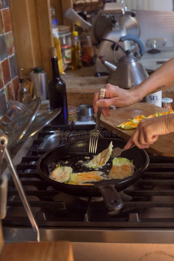 Step by Step Process of Cooking Courgette Flower Provence Dish Hands ...