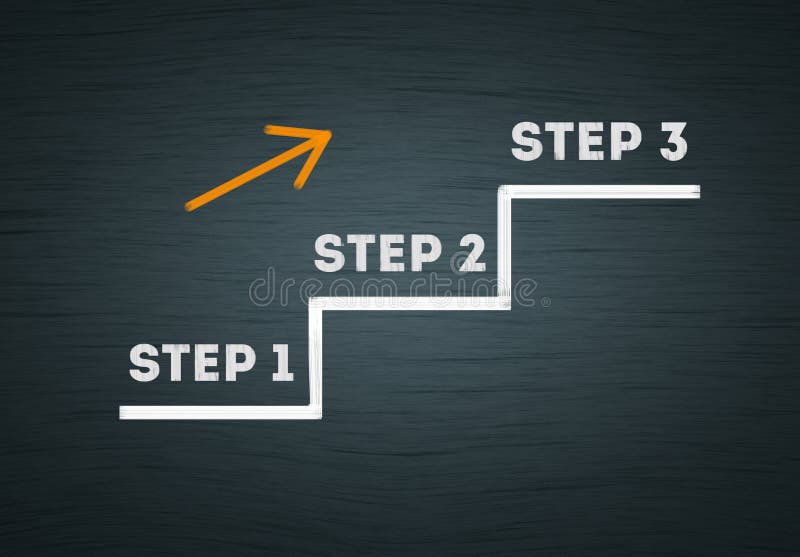 Step 1 Step Step 3. Staircase Progress Concept with Arrow Upward in ...