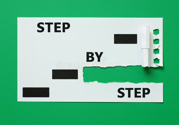 Step by Step Text on Torn Graph Paper with Black Bars Stock ...