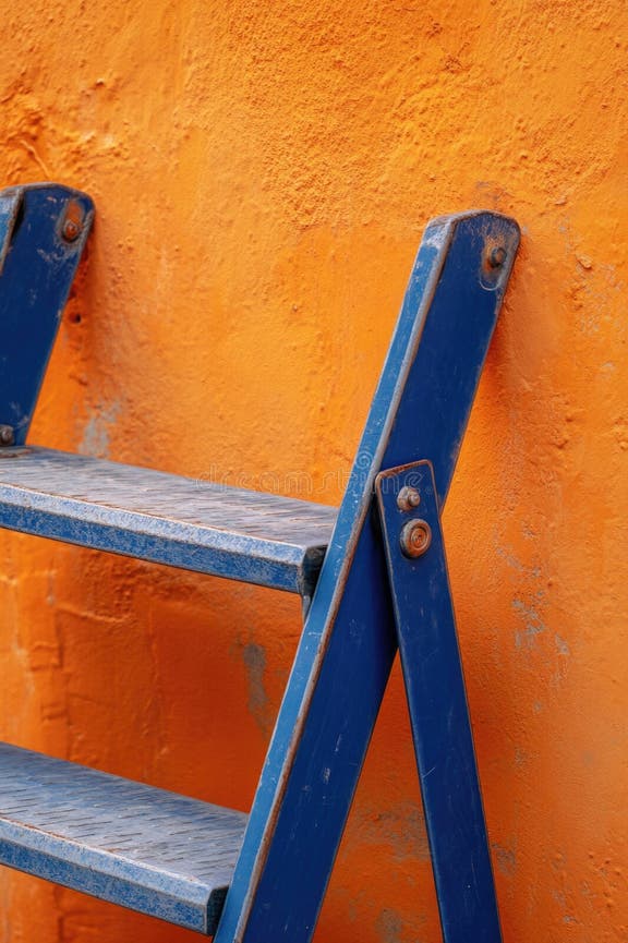 Step Stool Against Bright Orange Wall, Great for Interior or Exterior ...