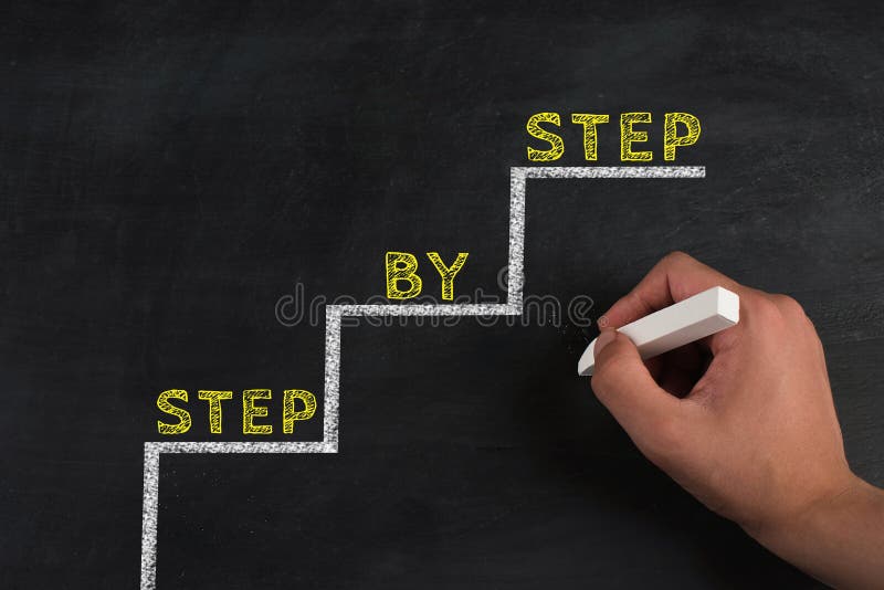 Step by Step Taking the Stairs, Chalk Drawing on a Blackboard ...