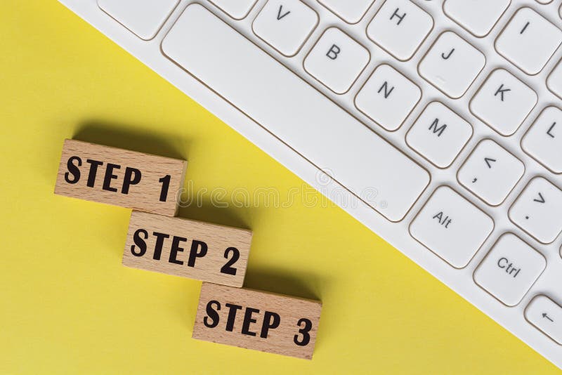 Step 1, 2 and 3 Text on Wooden Blocks with Keyboard. Stock Image ...