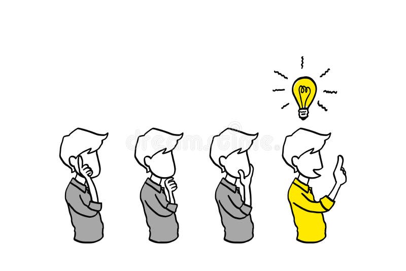 Step by Step Thought Process of a Man To Get an Idea. Cartoon Vector ...