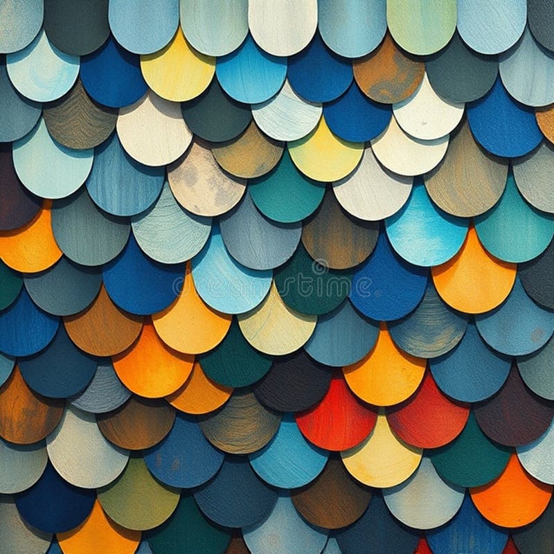 Mid-Century Overlapping Fish Scales & Feathers Pattern for Backgrounds ...