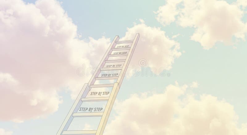 Step by Step To the Clouds Minimalist Ladder Ascending into Pastel ...