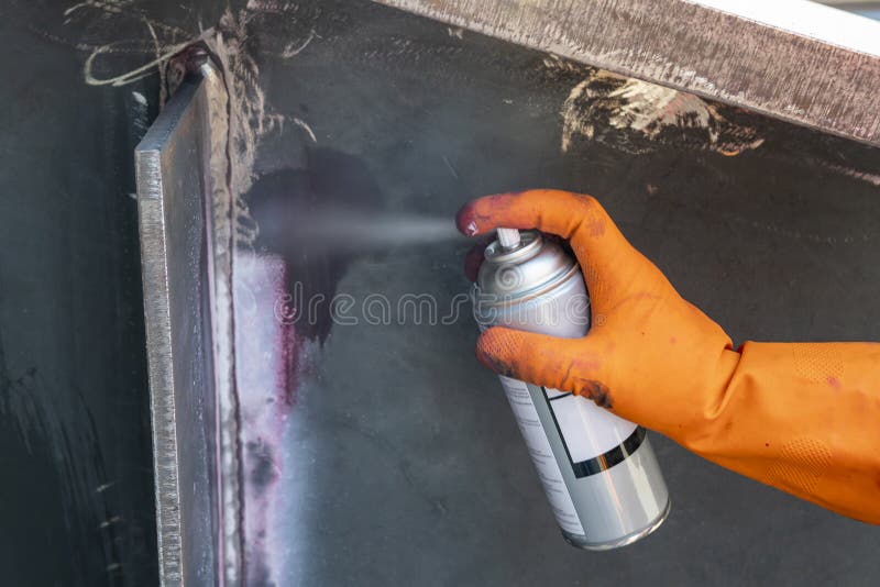 Developer Spray into the Welded with Process Penetrant TestingPT Stock ...