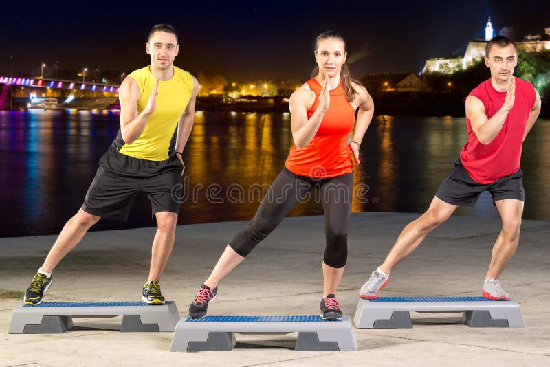Step Aerobics with Dumbbells Stock Photo - Image of gymnastics, active ...