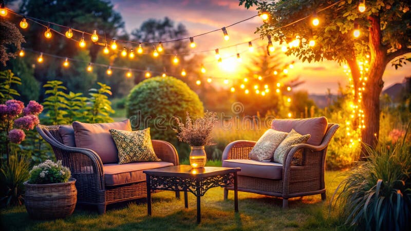 Enchanted Evening Backyard Oasis a Double Exposure of Serene Patio ...