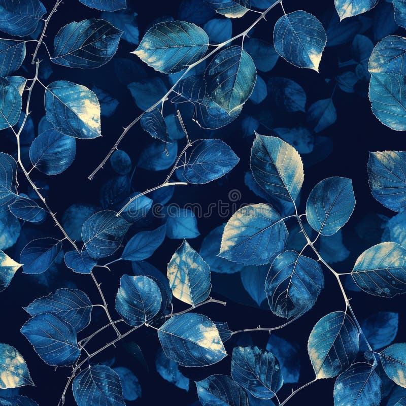 Midnight Botanicals - Seamless Leaf Pattern in Moonlit Hues Stock ...