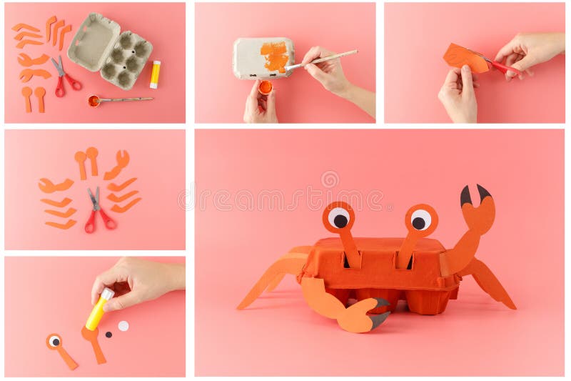 Step-by-step Tutorial for Making a Crab Craft from an Egg Carton and ...