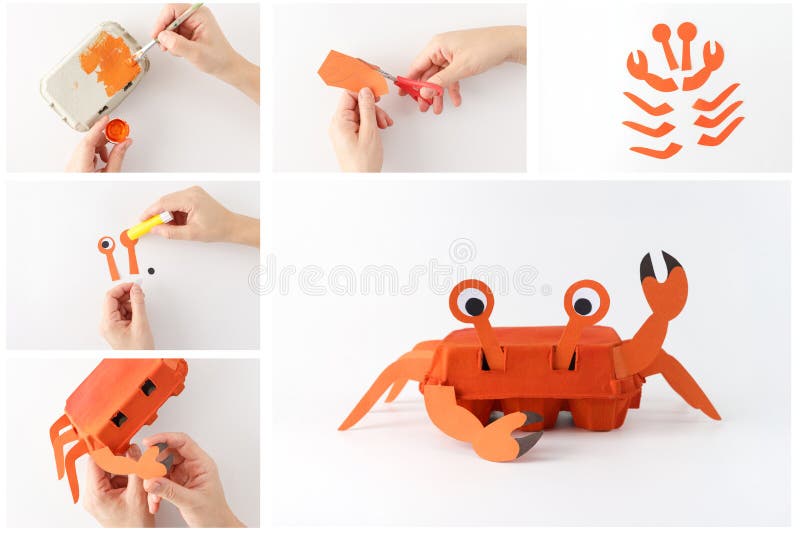 Step-by-step Tutorial for Making a Crab Craft from an Egg Carton and ...