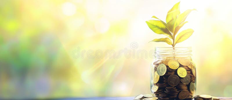 Step Up Growth Saving Money is Represented by a Glass Bottle with Coins ...