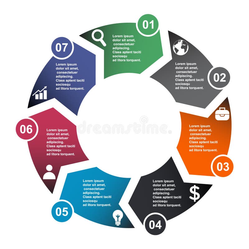 7 Step Vector Element in Seven Colors with Labels, Infographic Diagram ...