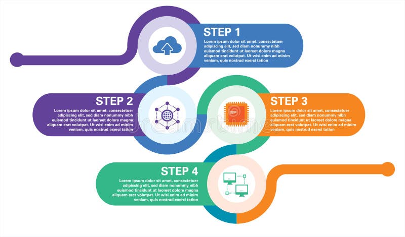 4 Step Vector Infographic with Technology Icons and Six Steps for ...