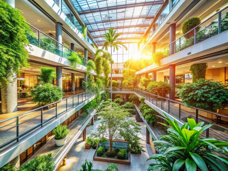 Tranquil Shopping Mall Oasis Lush Greenery Natural Light and a Relaxing ...