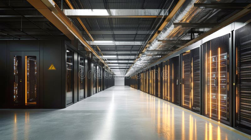 Step into a Vibrant Data Center Buzzing with Activity As Rows of Sleek ...