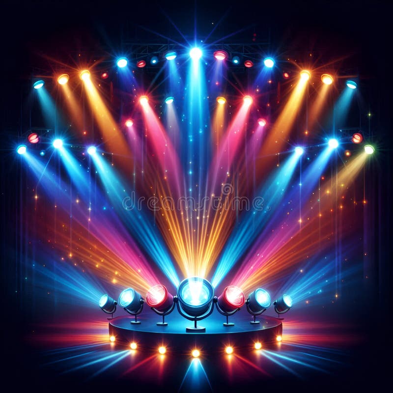 Vibrant Spectacle a Large Stage with Spotlights and Colorful Lights ...