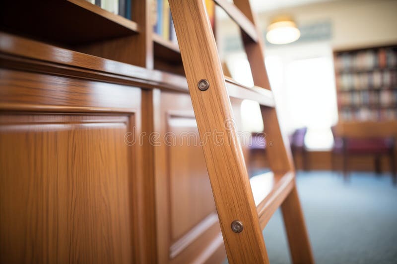 Step View of Library Ladder with Wood Grain Detail Stock Image - Image ...