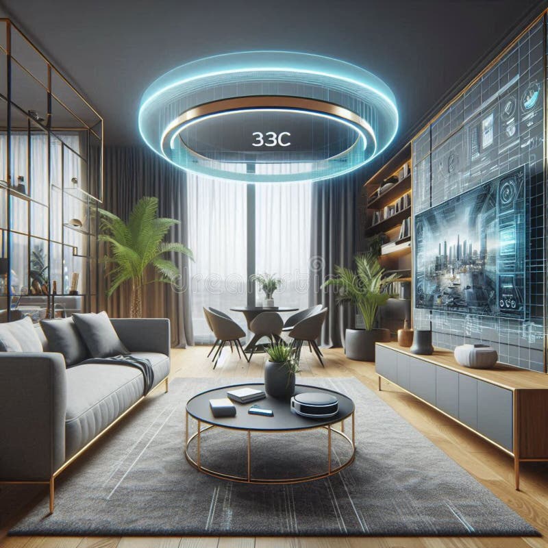 Stylish Modern Living Room in Virtual Reality Stock Illustration ...