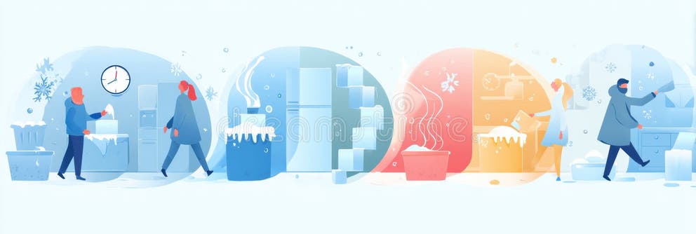 Step-by-step Visualization of the Freezing Process in a Flat Design ...