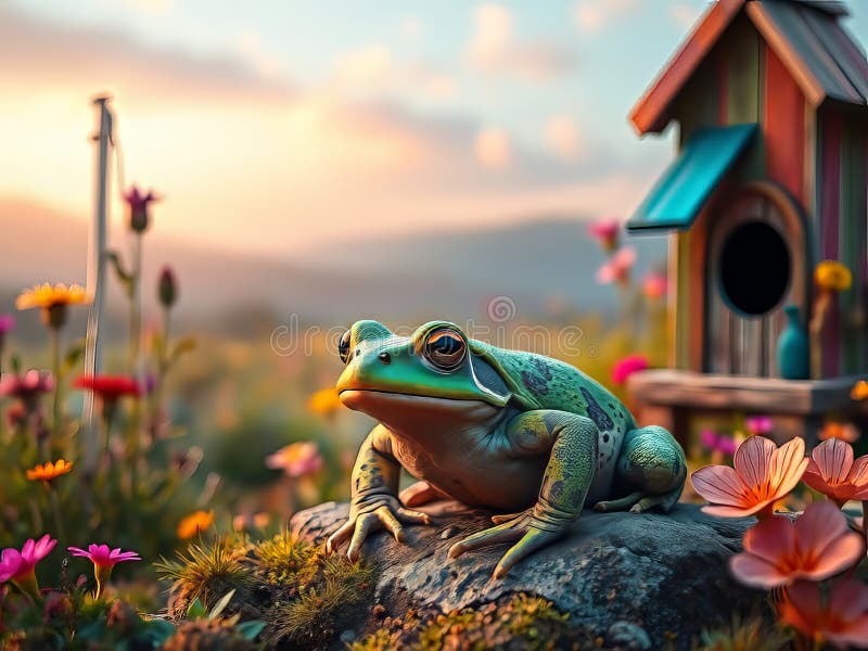 Charming Toad Birdhouse in a Vibrant Spring Landscape an Enchanting ...