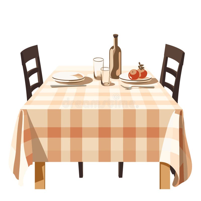 Cartoon Feast: Table with Tablecloth and Cutlery Vector Illustration ...