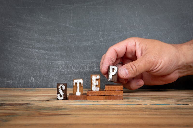 STEP. Wooden Letters, Alphabet Blocks on Steps Stock Image - Image of ...