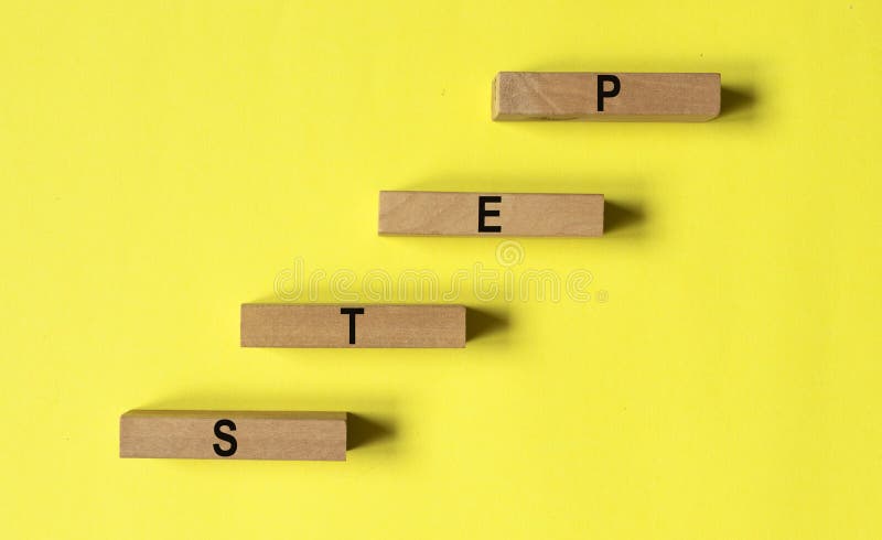 Step Word on Stairs or Ladder on Yellow Background Stock Photo - Image ...