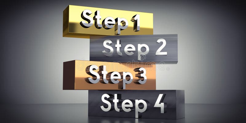 Step 1, 2, 3 and 4 - Words on Metal Blocks Stock Illustration ...
