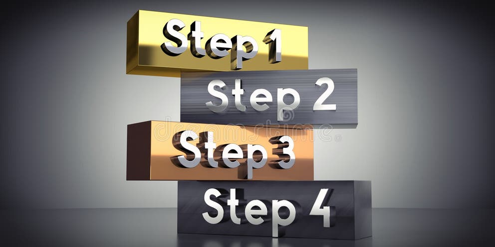 Step 1, 2, 3 and 4 - Words on Metal Blocks Stock Illustration ...