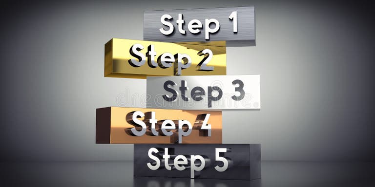 Step 1, 2, 3, 4, 5 - Words on Metal Blocks Stock Illustration ...