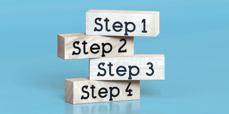 Step 1, 2, 3 and 4 - Words on Wooden Blocks Stock Illustration ...