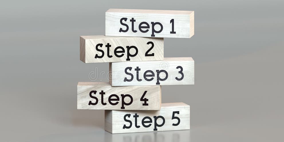 Step 1, 2, 3, 4, 5 - Words on Wooden Blocks Stock Illustration ...
