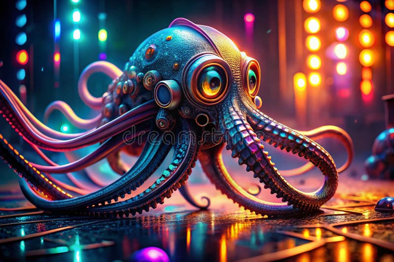 A Glowing Futuristic Robotic Squid Detailed Macro Photography of a ...