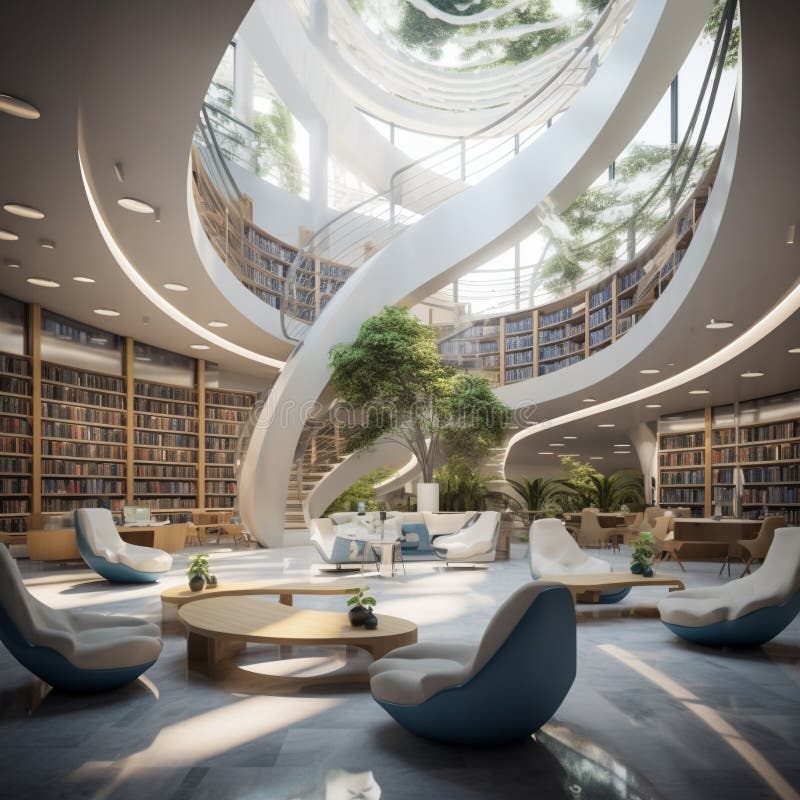 The Architect S Dream: Modern Library Interior Stock Photo - Image of ...